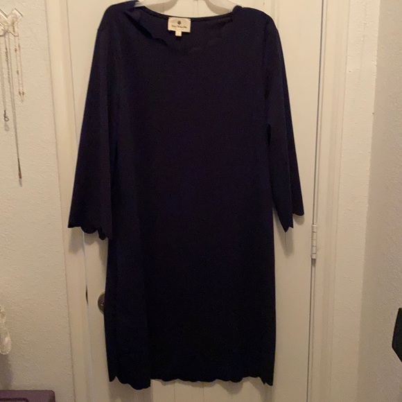 Dresses | Navy Shift Dress With Scalloped Edges | Poshmark
